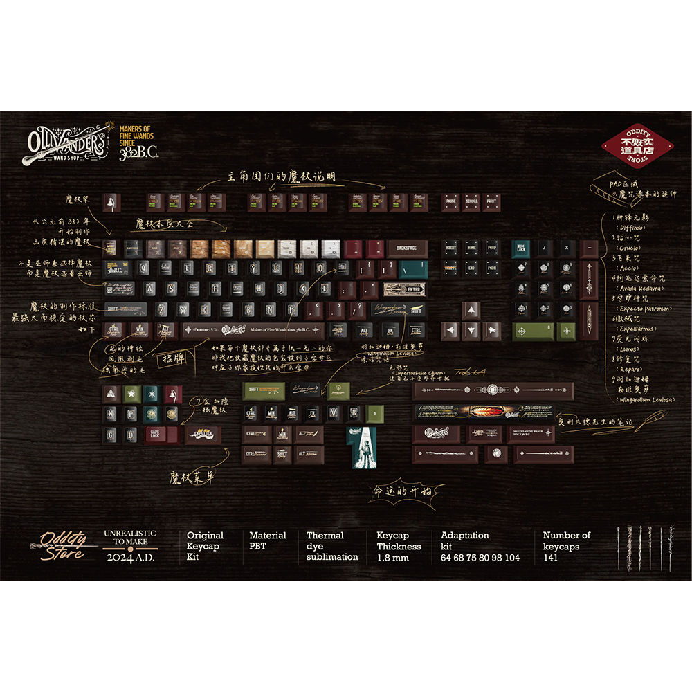 Oddity Store 奧利凡德魔仗店 PBT熱昇華原廠高 主題鍵帽組_Cherry原廠高_鍵帽_鍵盤客製化專區 | 硬派精璽線上購物網